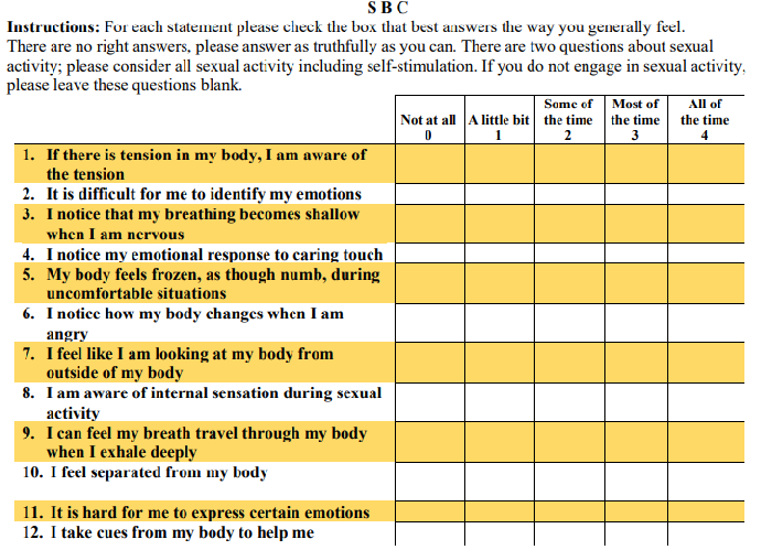 Scale of Body Connection- SBC :: Escalas de evaluación